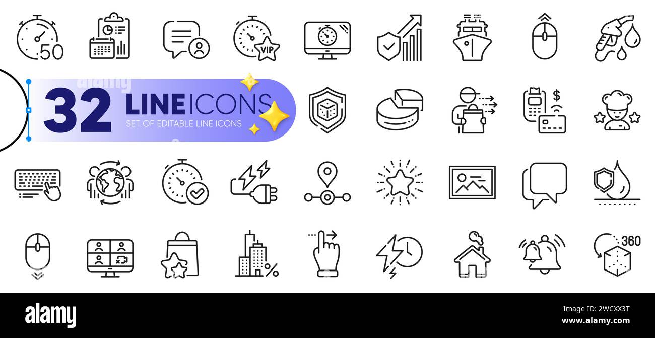 Outline Set Of Talk Bubble Home And Vip Timer Line Icons For Web App