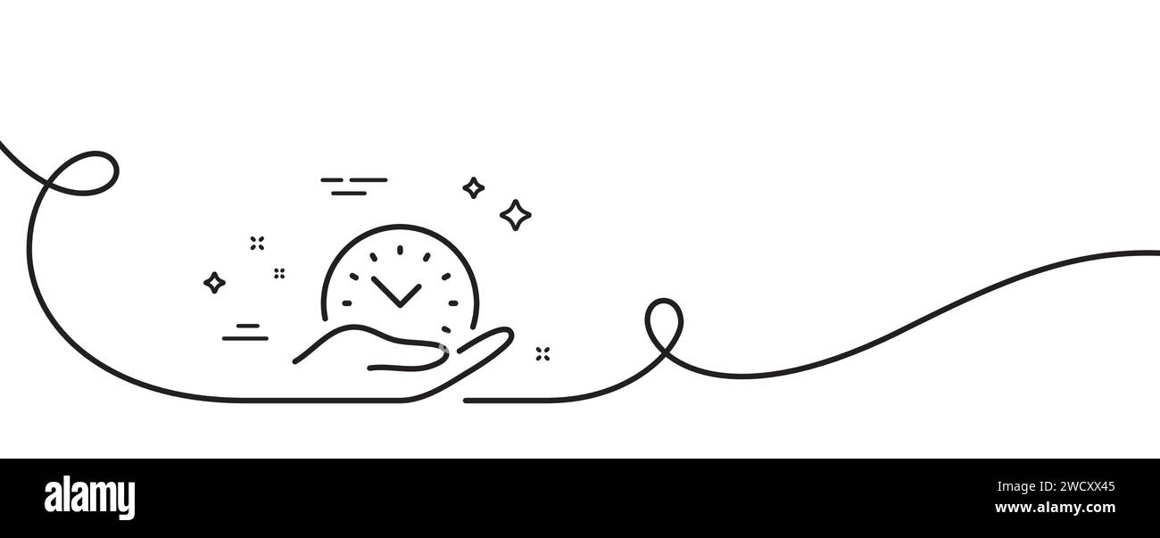 Safe time line icon. Clock sign. Office management. Continuous line with curl. Vector Stock ...