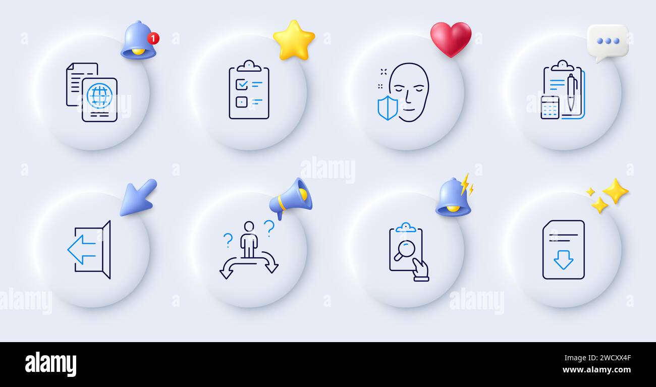 Download file, Passport document and Inspect line icons. For web app, printing. Vector Stock ...