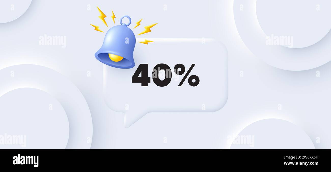 40 percent off sale. Discount offer price sign. Neumorphic background ...