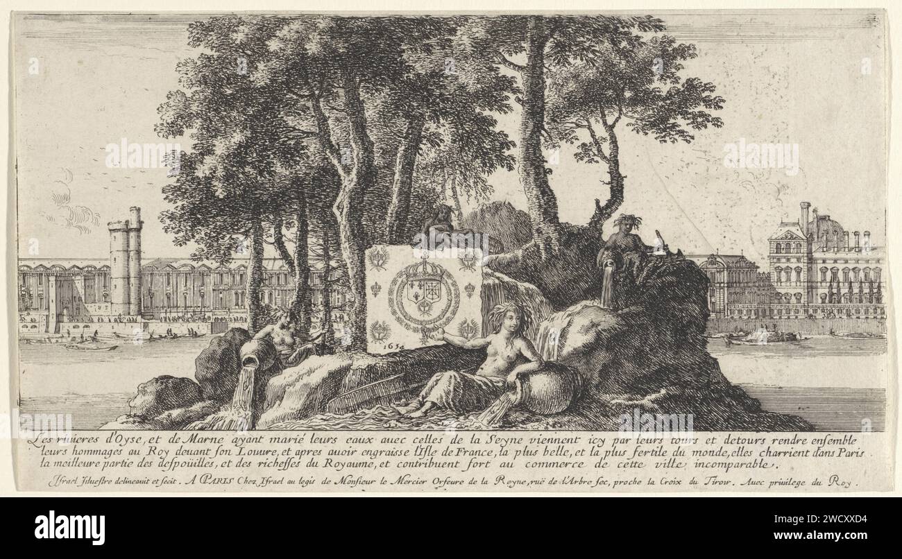 View of Paris with three river nymphs, Israel Silvestre, after Herman ...