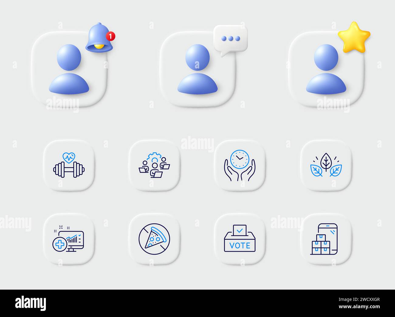 Safe time, Dumbbell and Mobile inventory line icons. For web app, printing. Vector Stock Vector ...