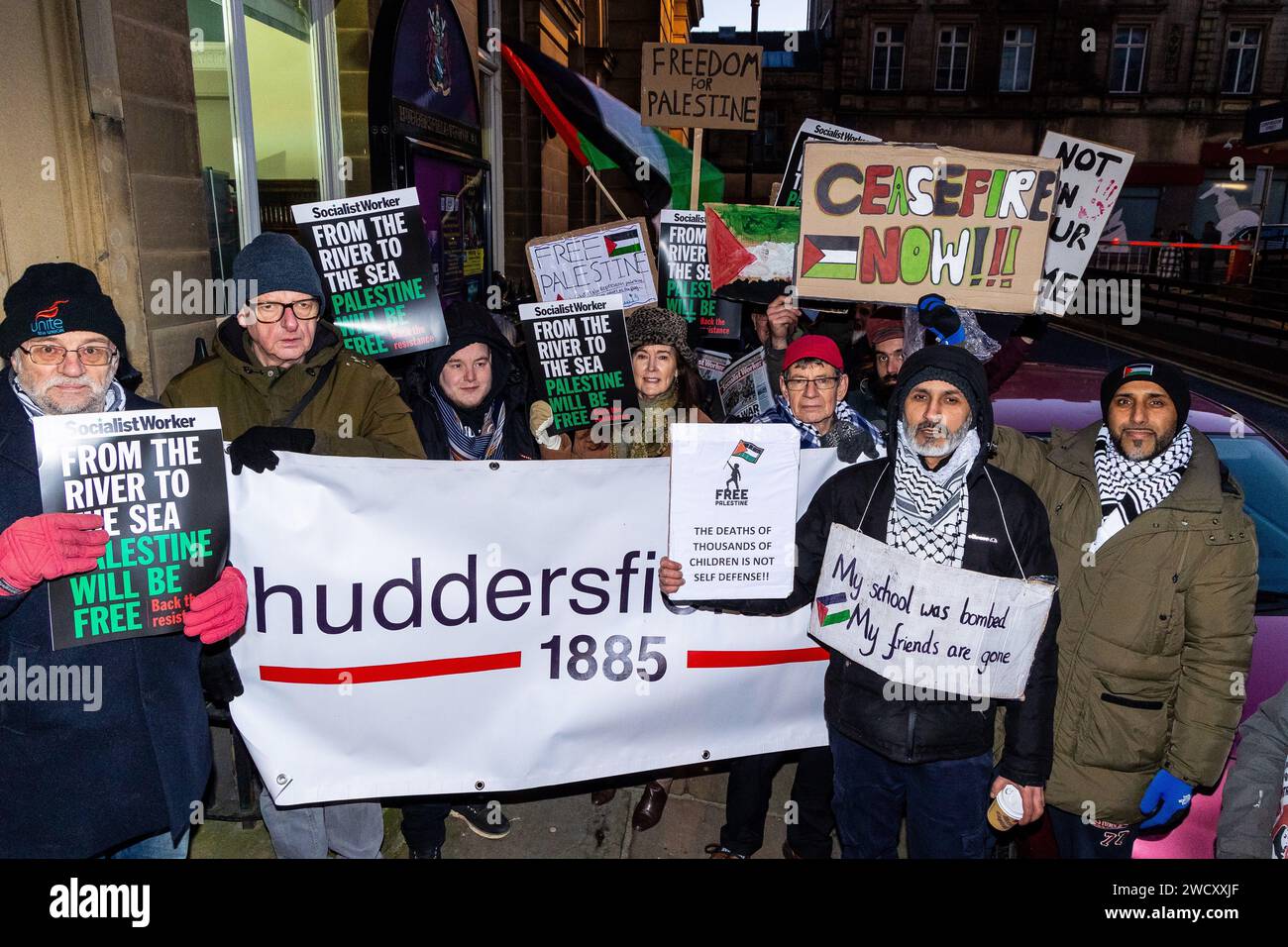 Huddersfield, UK, 17 Jan 2024, Lobby of Kirklees Council for Palestine ...