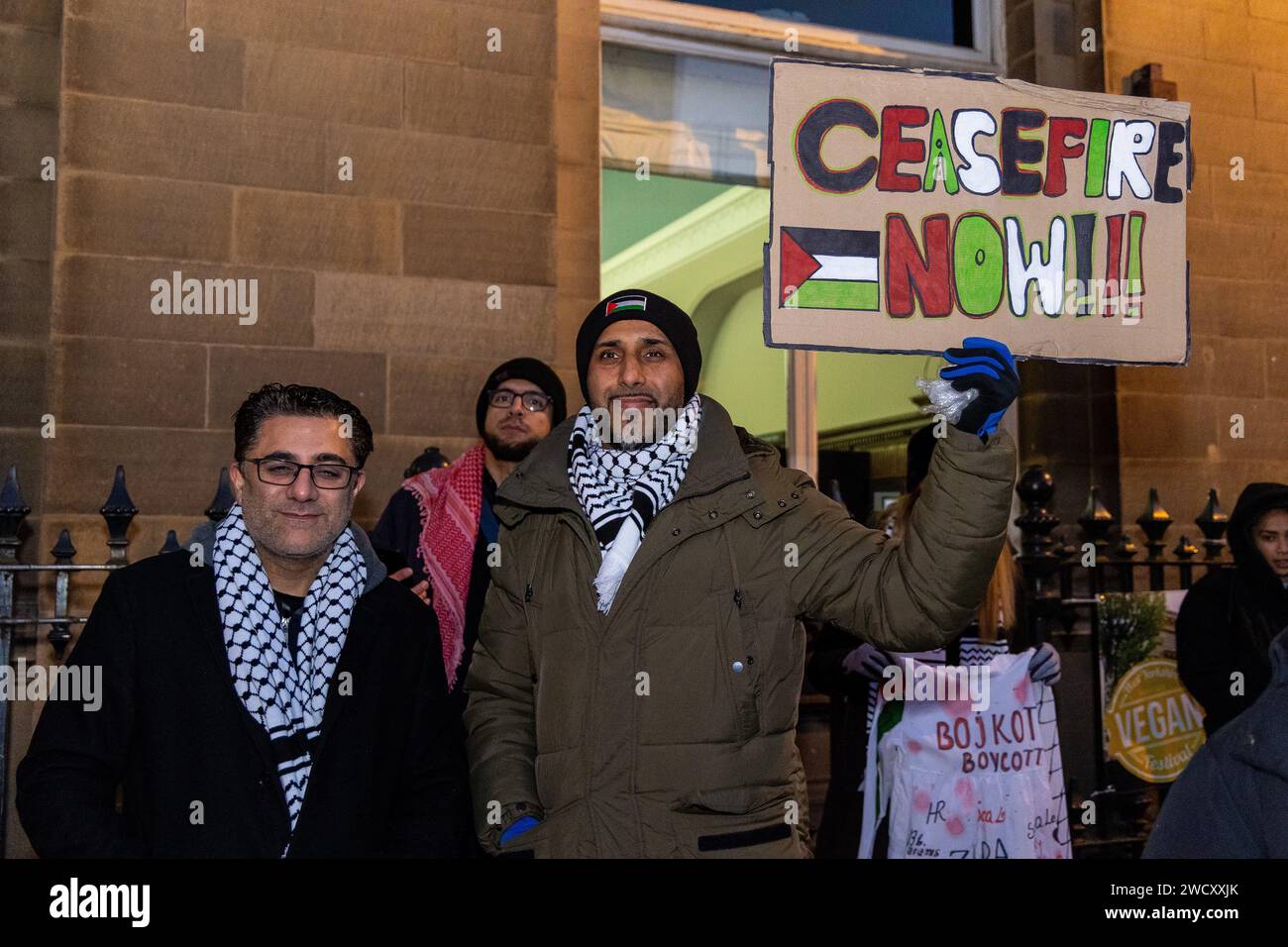 Huddersfield, UK, 17 Jan 2024, Lobby of Kirklees Council for Palestine ...