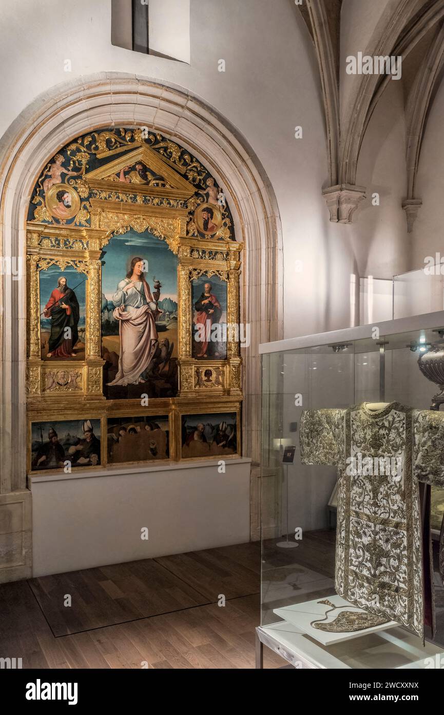 altarpiece of Saint John the Evangelist, polychrome, gilded and stewed wood, oil painting on ...