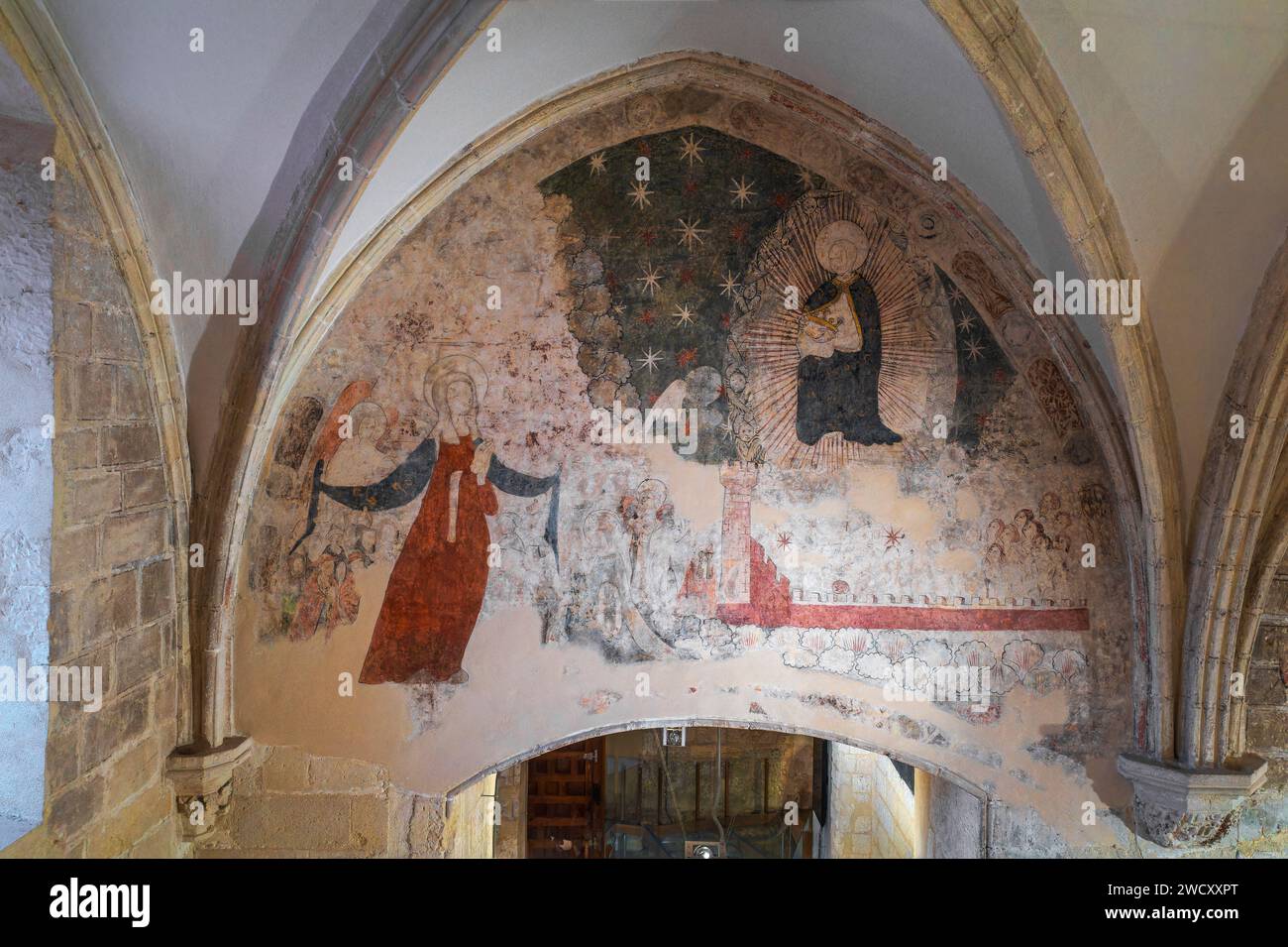The coronation of the Virgin of Mercy, tempera mural painting, transito ...