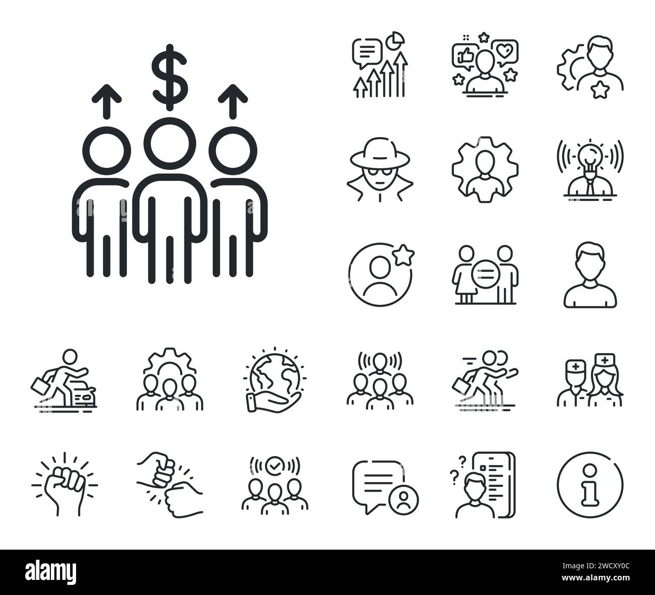 Meeting line icon. Business teamwork sign. Specialist, doctor and job ...