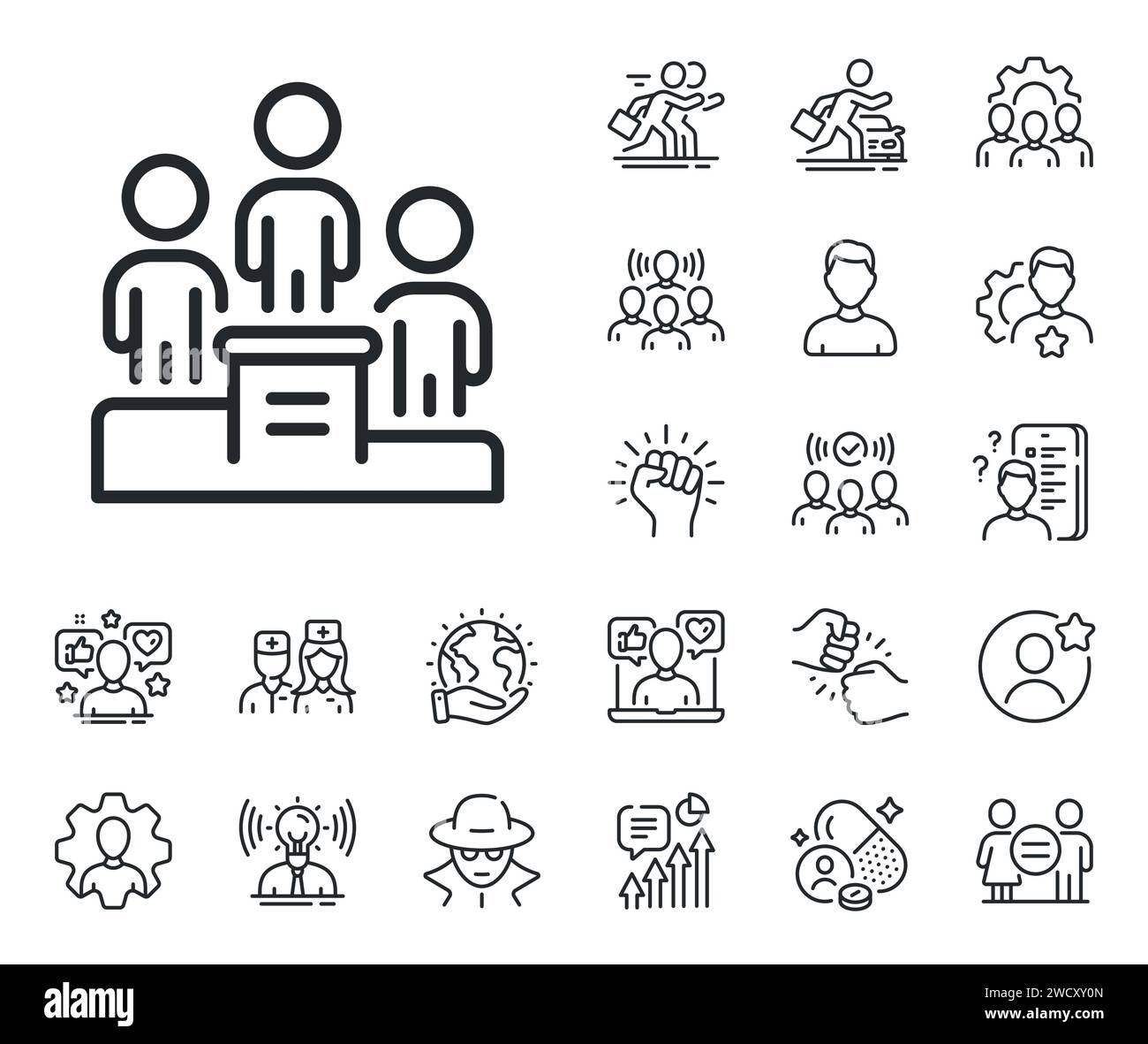 Business podium line icon. Employee nomination sign. Specialist, doctor ...