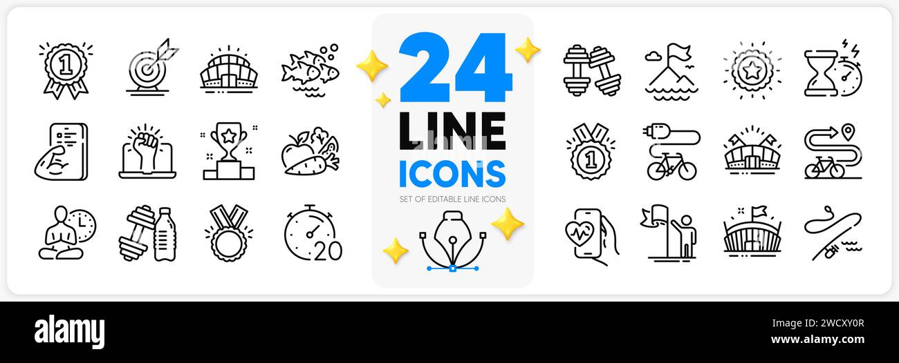 Icons set of Bike path, Sports arena and Timer line icons. For web app. Vector Stock Vector ...