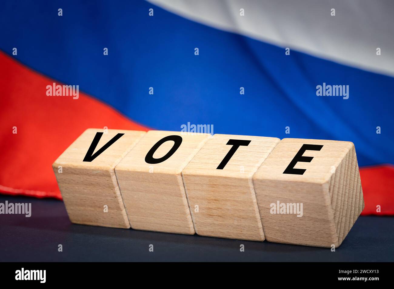 Russia vote 2024, Wooden blocks written vote 2024, Russian flag in the ...