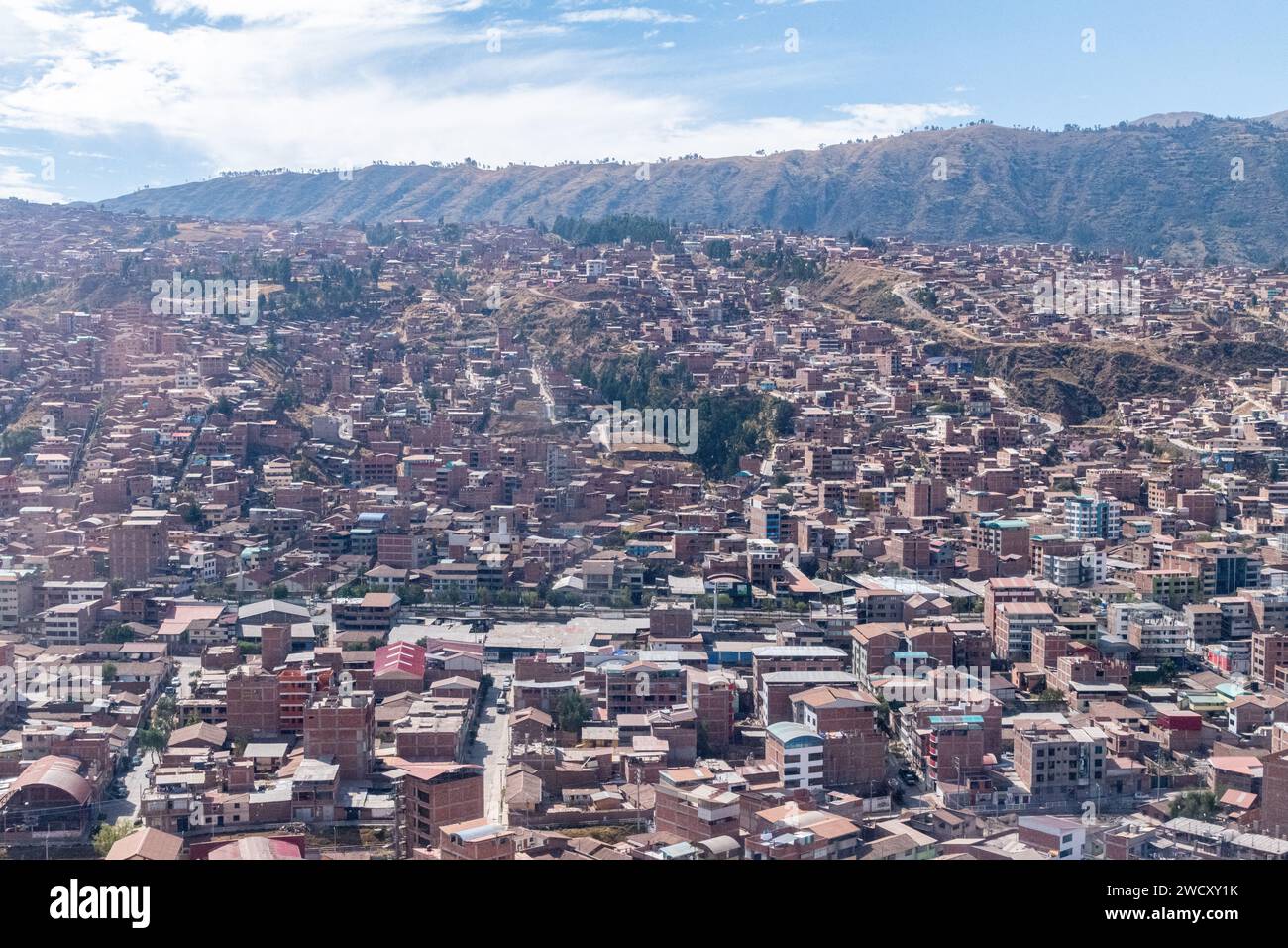 A view from a plane of the city of Cusco and surrounding Andes ...