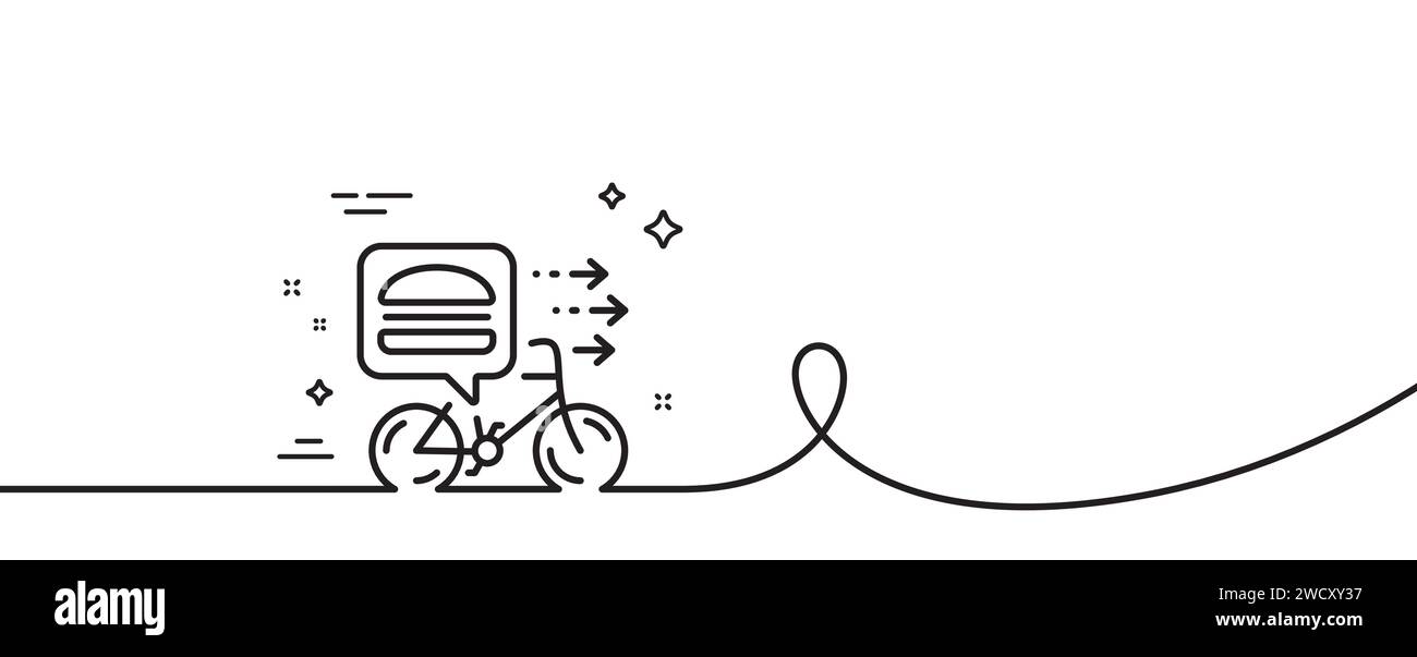 Food delivery line icon. Bike courier sign. Continuous line with curl. Vector Stock Vector Image ...