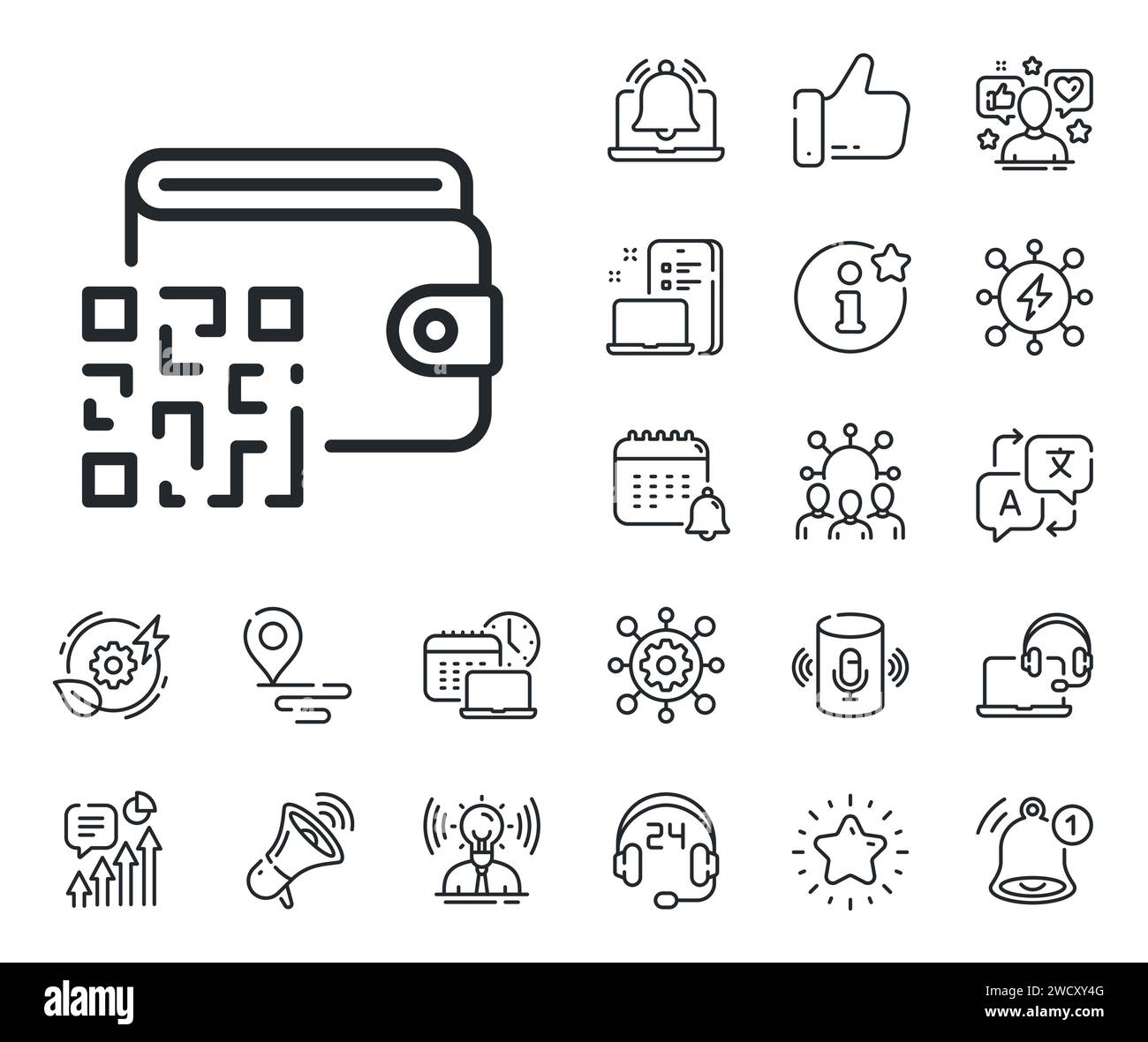 Qr code line icon. Scan barcode sign. Place location, technology and ...