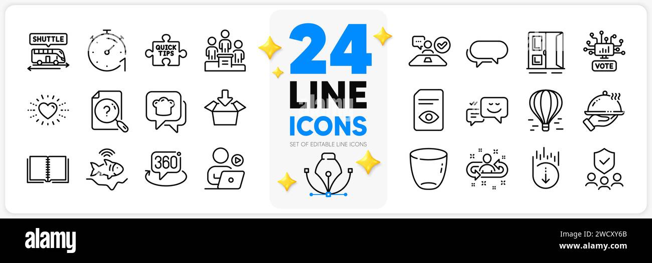 Icons set of Get box, Search document and Book line icons. For web app ...