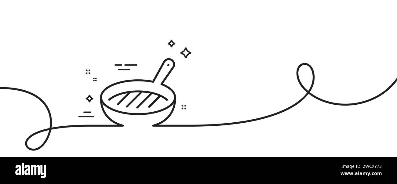 Grill pan line icon. Kitchen griddle sign. Continuous line with curl ...