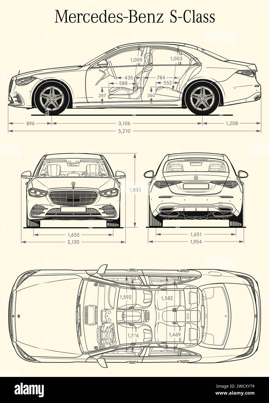 2020 Mercedes-Benz S Class AMG car blueprint Stock Vector Image & Art ...