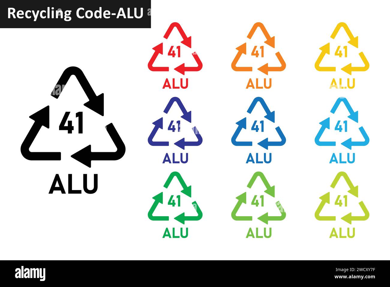 Aluminium metal recycling code icon set. Metal recycling symbols 41 ALU ...
