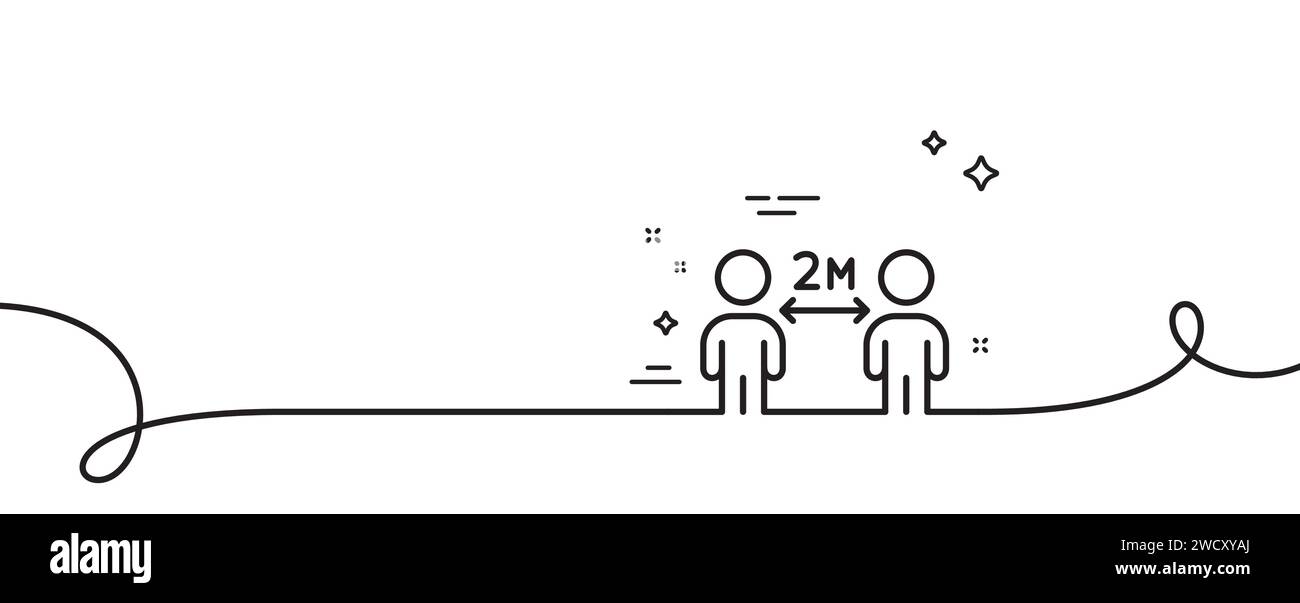 Social distancing line icon. 2 meters distance between sign. Continuous line with curl. Vector ...