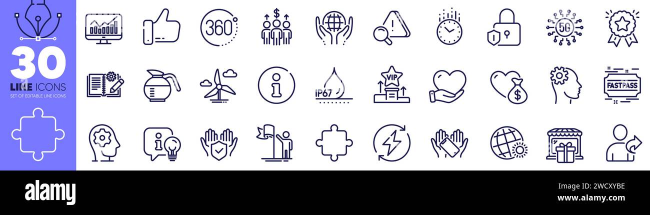 Lock Windmill Turbine And Info Line Icons Pack For Web App Vector Stock Vector Image And Art