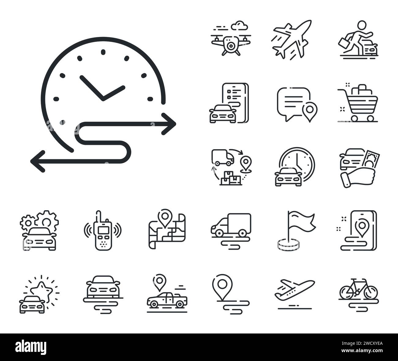 Time schedule line icon. Transport timetable sign. Plane, supply chain ...