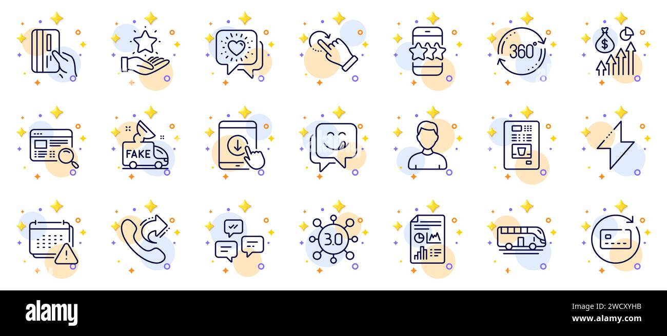 Outline set of Notification, Renew card and Rotation gesture line icons for web app. Pictogram ...