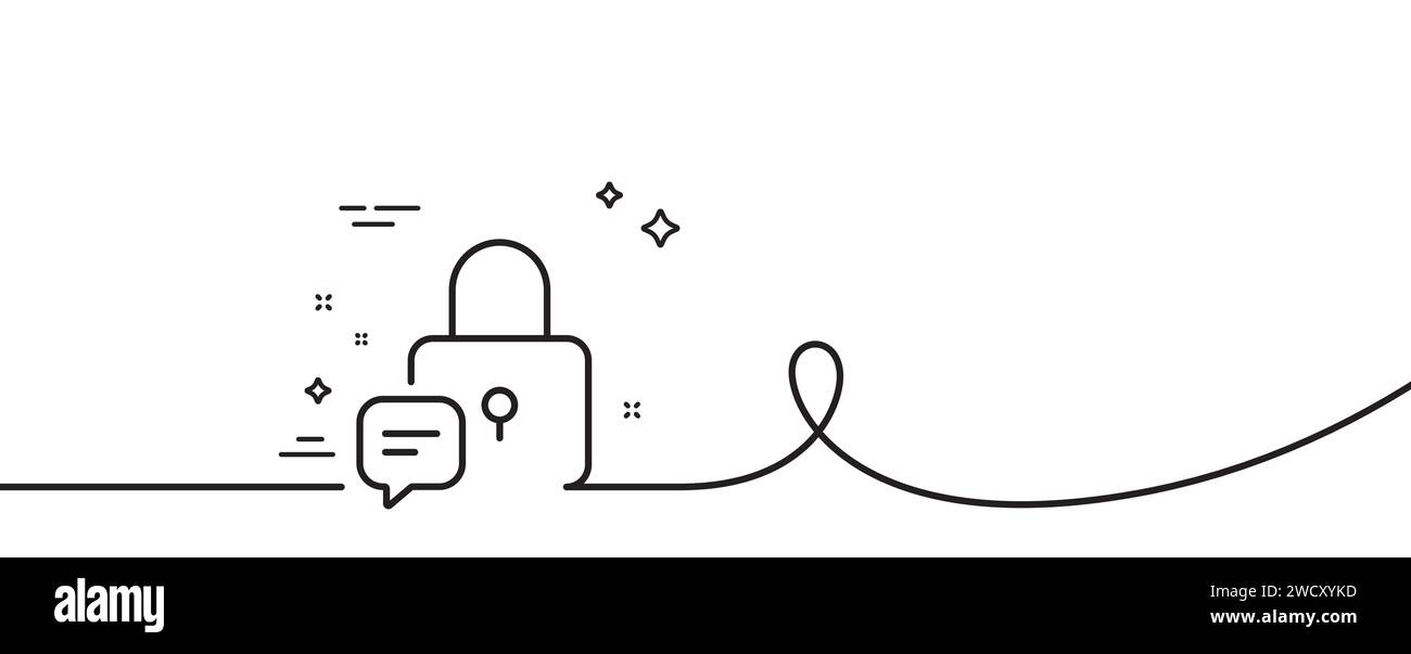 Lock line icon. Padlock with chat bubble sign. Continuous line with curl. Vector Stock Vector ...