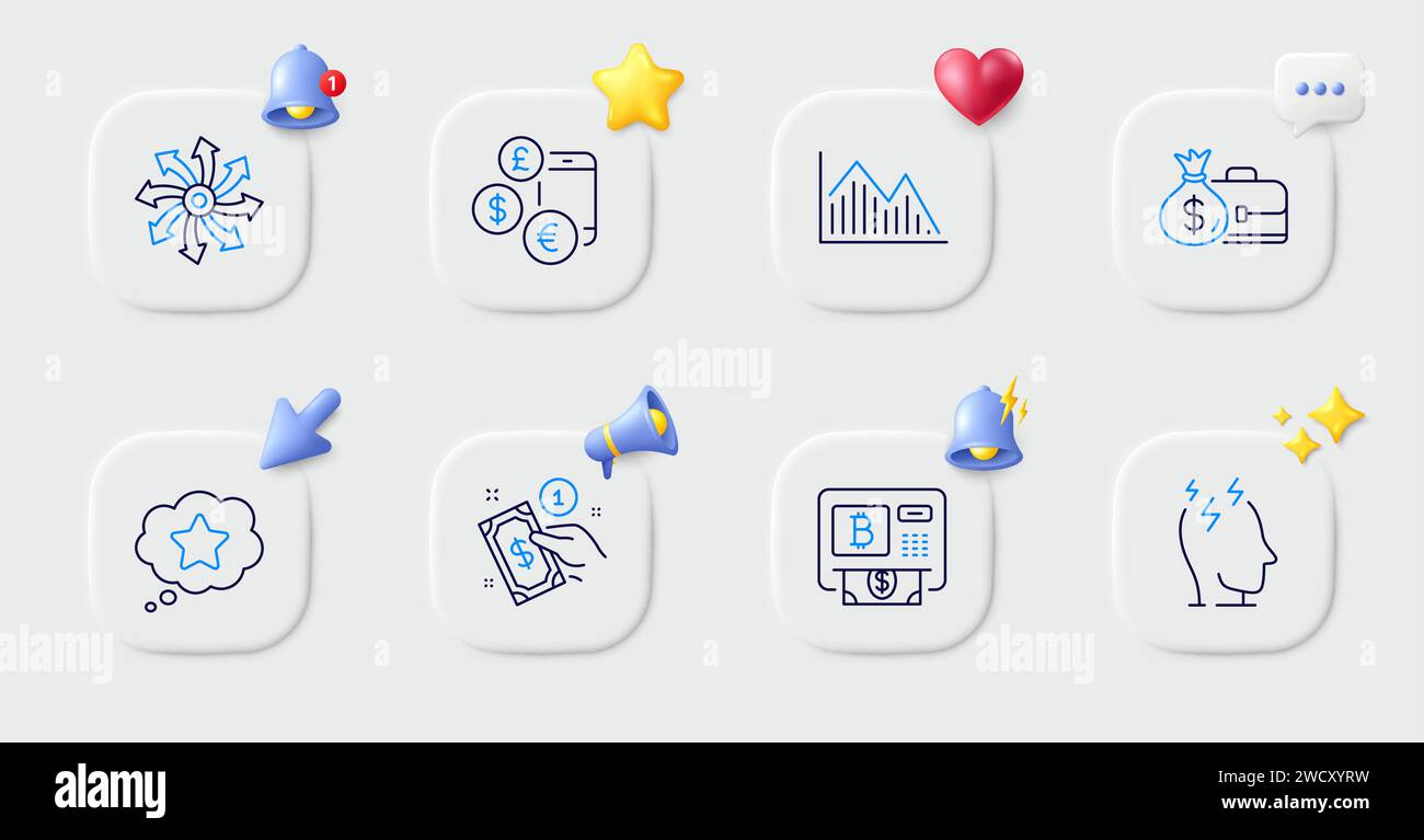 Loyalty star, Bitcoin atm and Currency rate line icons. For web app, printing. Vector Stock ...