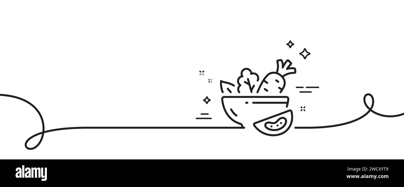 Salad line icon. Vegetable food sign. Continuous line with curl. Vector ...