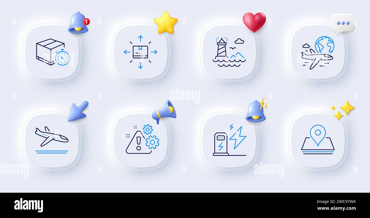 Lighthouse, Cardboard box and Warning line icons. For web app, printing. Vector Stock Vector ...