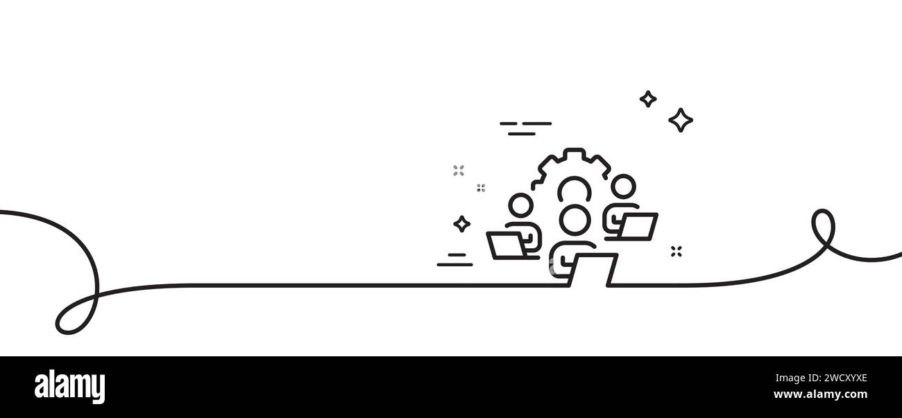 Teamwork line icon. Remote office sign. Continuous line with curl. Vector Stock Vector Image ...