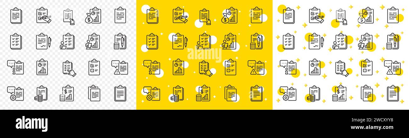 Checklist documents line icons. Agreement info, Clipboard manager ...