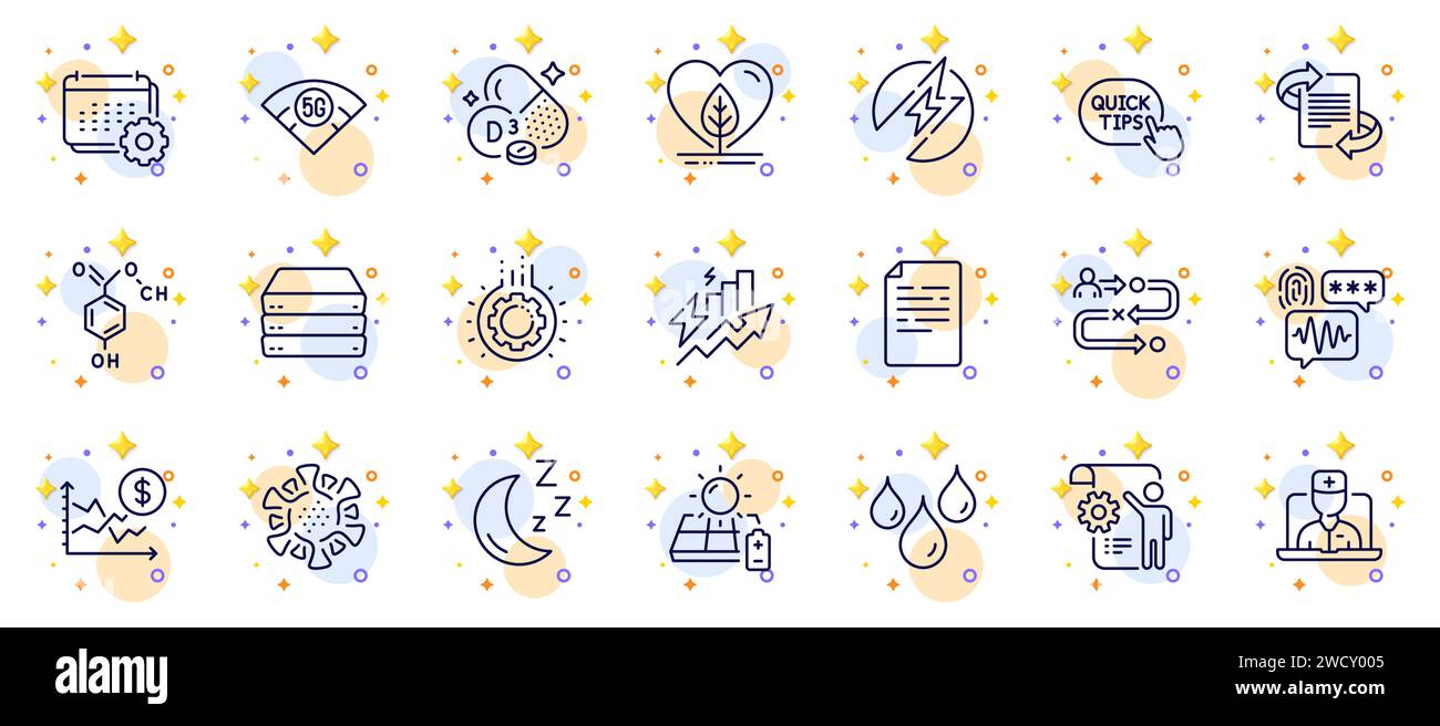 Outline set of Document, Marketing and Gear line icons for web app ...