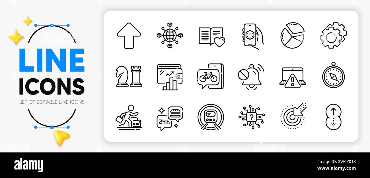 Mute sound, Travel compass and Pie chart line icons. For web app. Vector Stock Vector Image ...