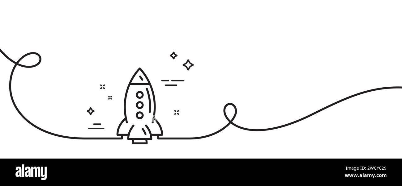 Rocket line icon. Spaceship transport sign. Continuous line with curl ...