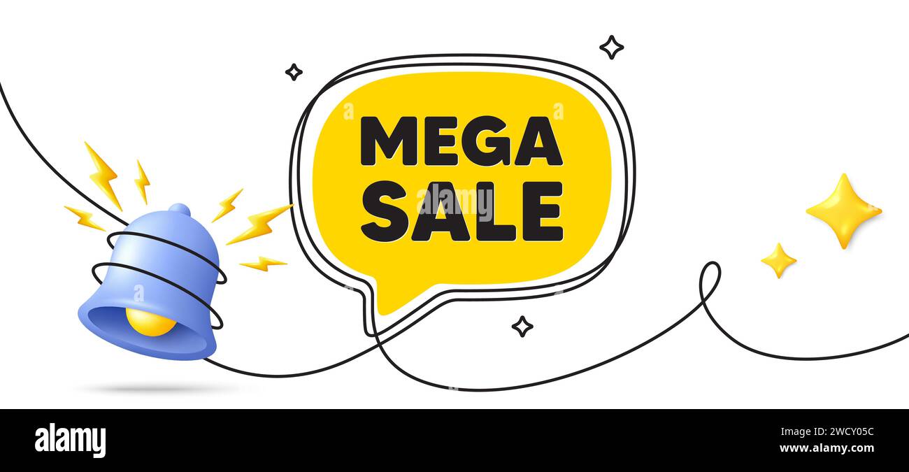 Mega Sale tag. Special offer price sign. Continuous line art banner ...
