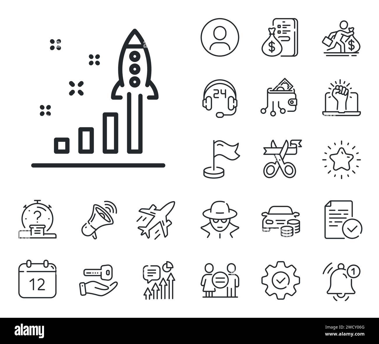 Development plan line icon. Launch Startup business sign. Salaryman ...