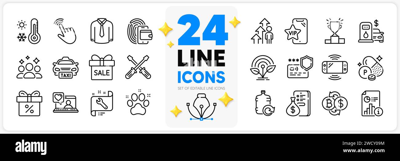 Icons set of Game console, Money and Sale offer line icons. For web app ...