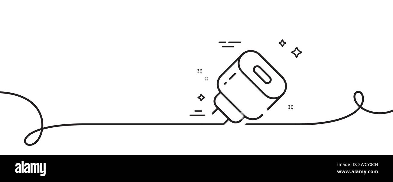 Charging adapter line icon. Mobile accessories sign. Continuous line with curl. Vector Stock ...