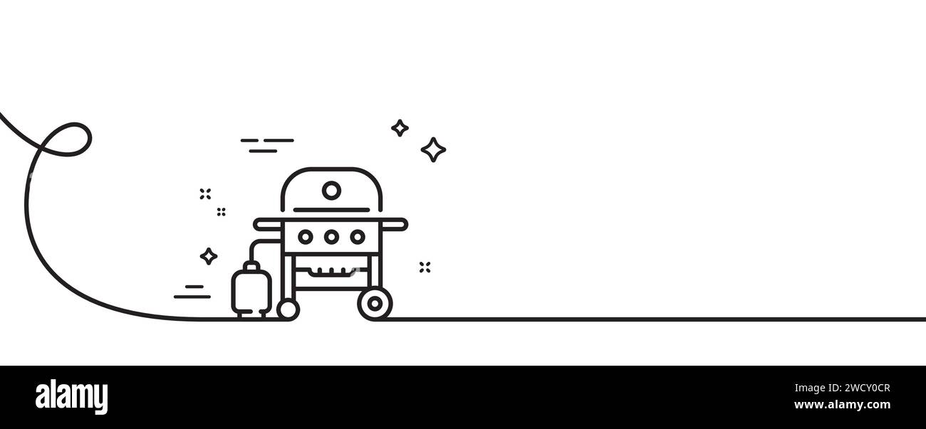 Gas grill line icon. Barbecue cooker for cooking food sign. Continuous ...