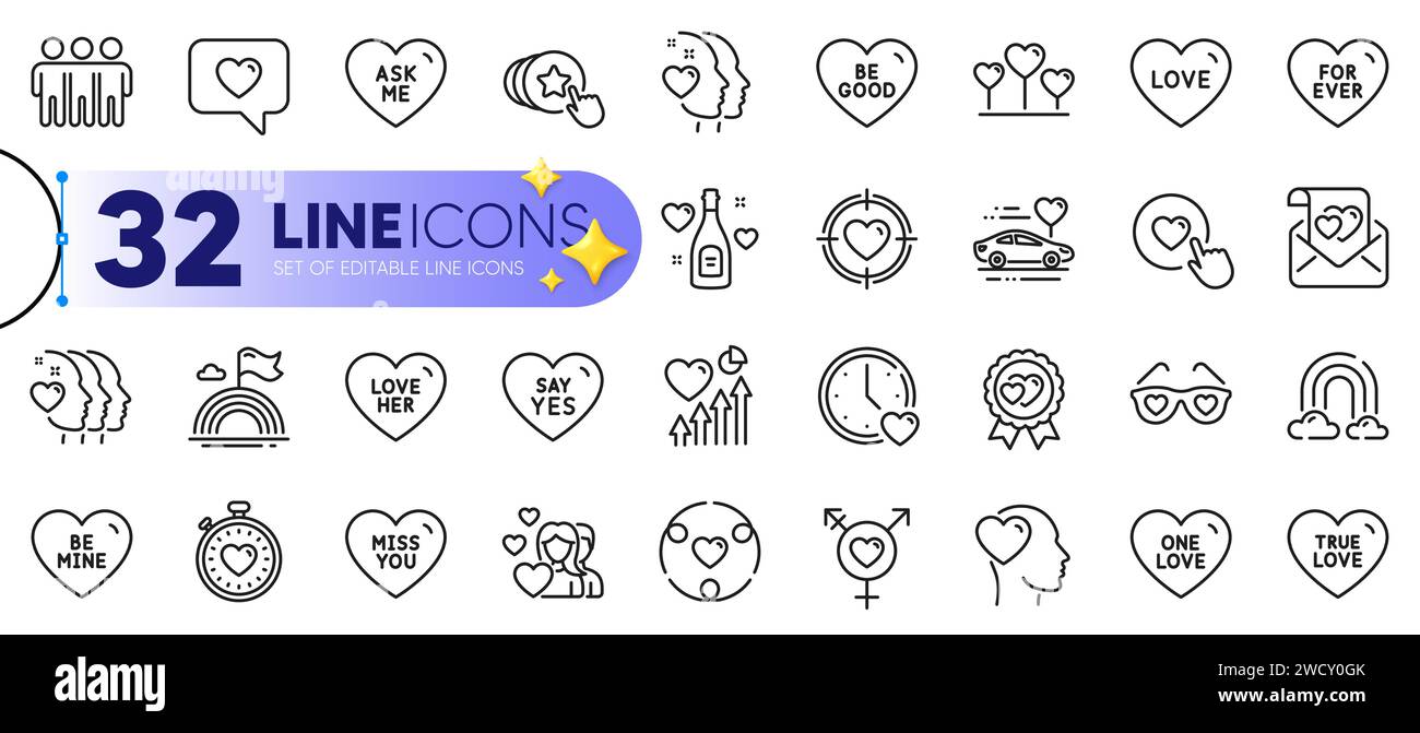 Outline set of Friend, Be good and Love her line icons. For web app ...