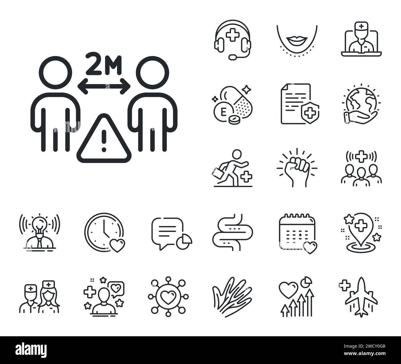 Social distance line icon. People isolation sign. Online doctor ...