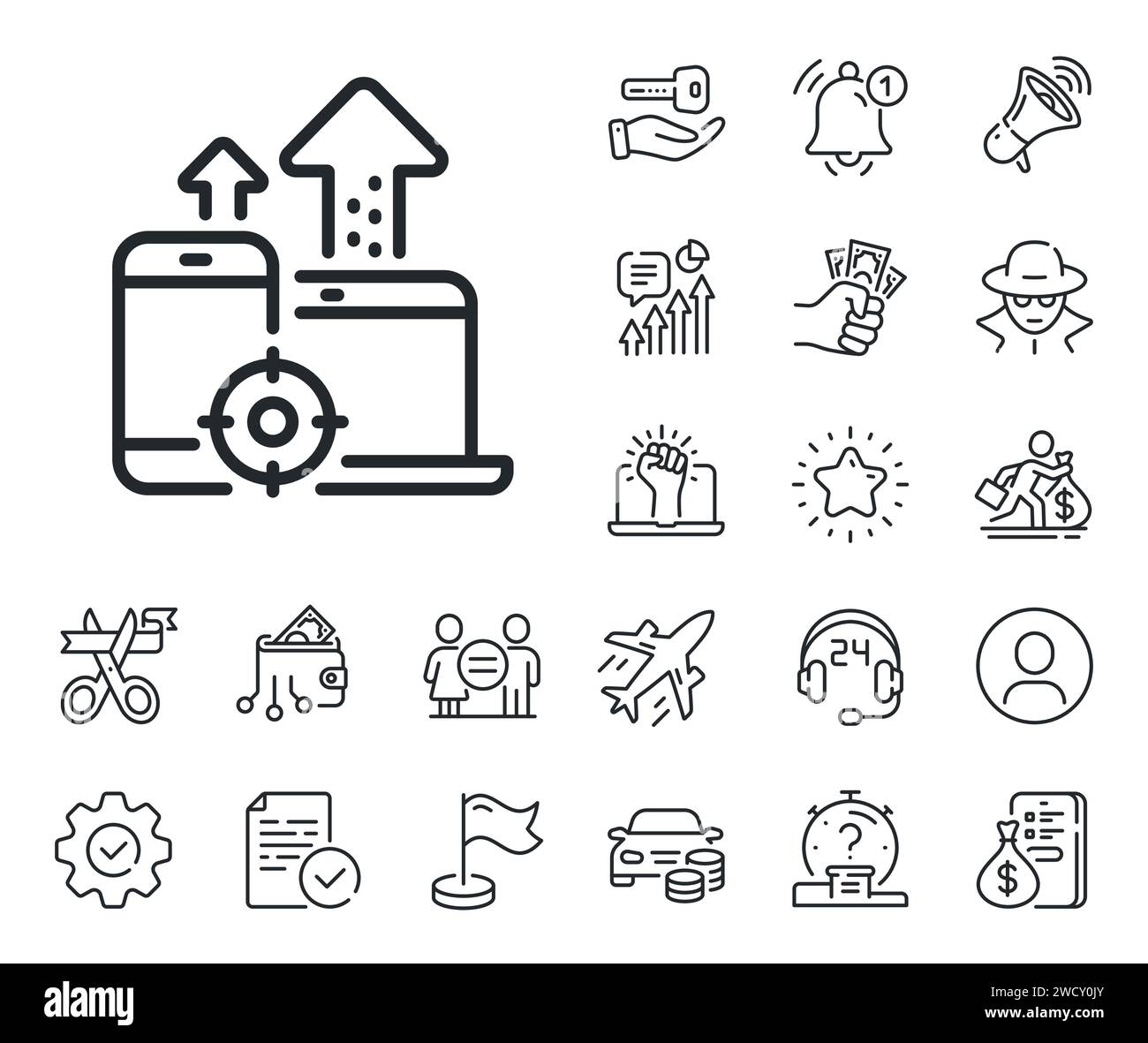 Seo devices line icon. Web targeting sign. Traffic management. Salaryman, gender equality and ...