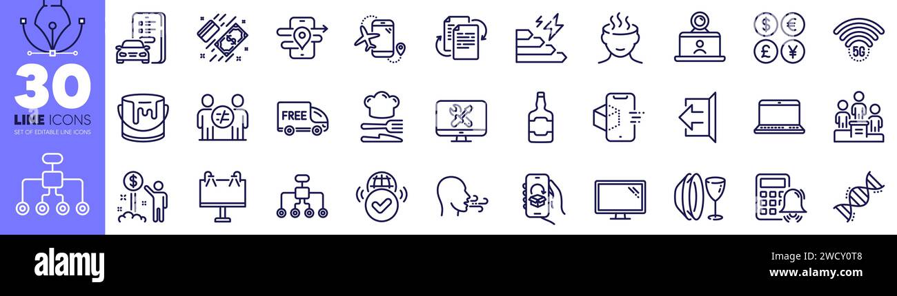 Notebook, Bureaucracy and Restructuring line icons pack. For web app. Vector Stock Vector Image ...