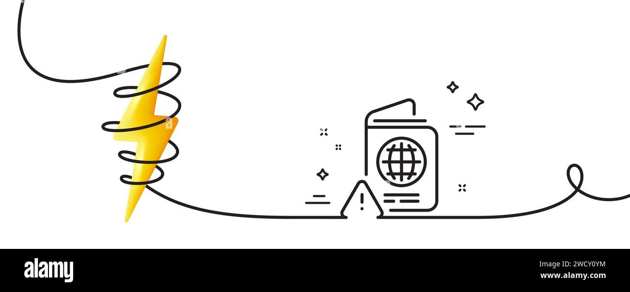 Passport warning line icon. Attention triangle sign. Continuous line with curl. Vector Stock ...