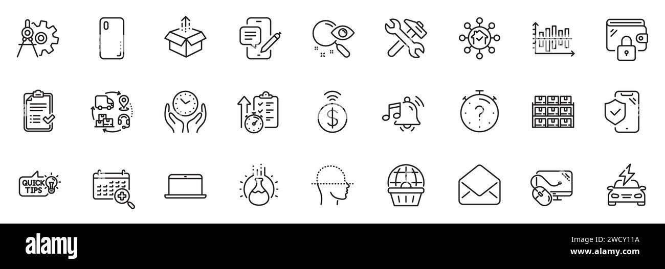 Icons pack as Education idea, Approved checklist and Phone insurance line icons. For web app ...