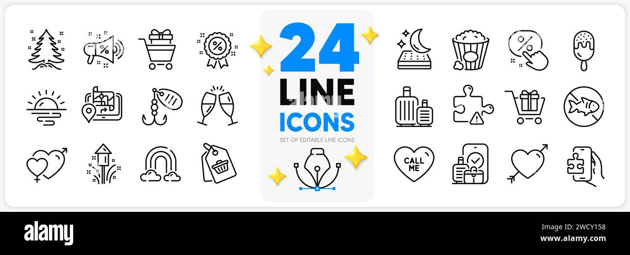 Icons set of Sale tag, Ice cream and Puzzle line icons. For web app. Vector Stock Vector Image ...