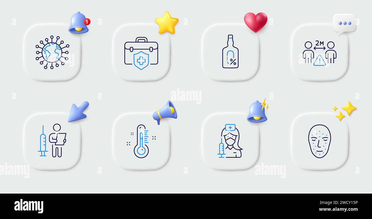 Alcohol Free Face Biometrics And Medical Insurance Line Icons For Web App Printing Vector