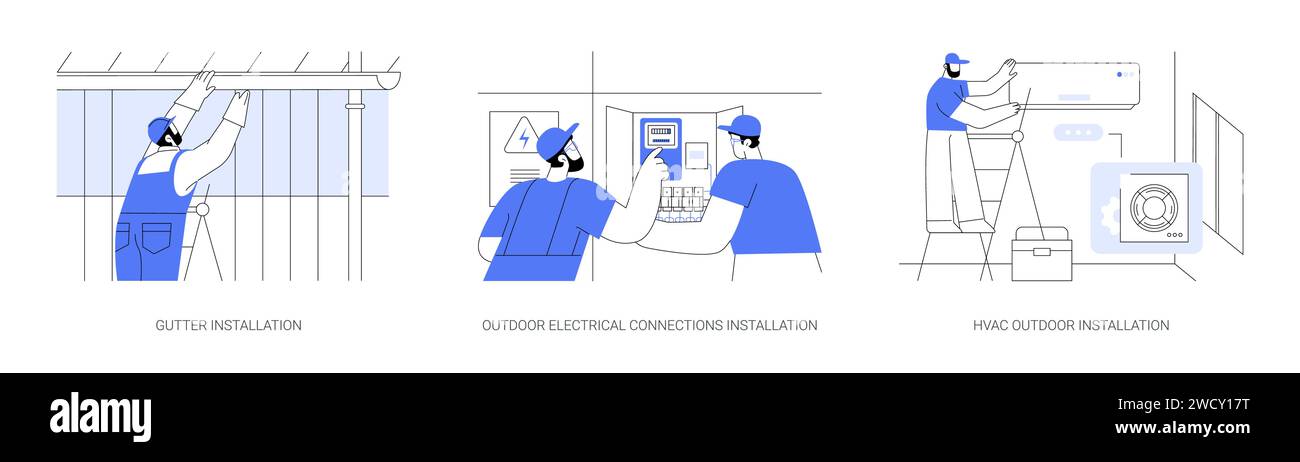 Exterior utilities in residential construction abstract concept vector illustrations Stock ...