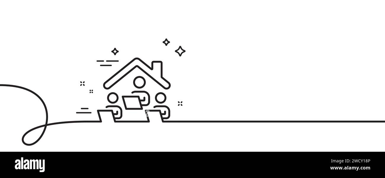 Work at home line icon. Teamwork sign. Continuous line with curl. Vector Stock Vector Image ...