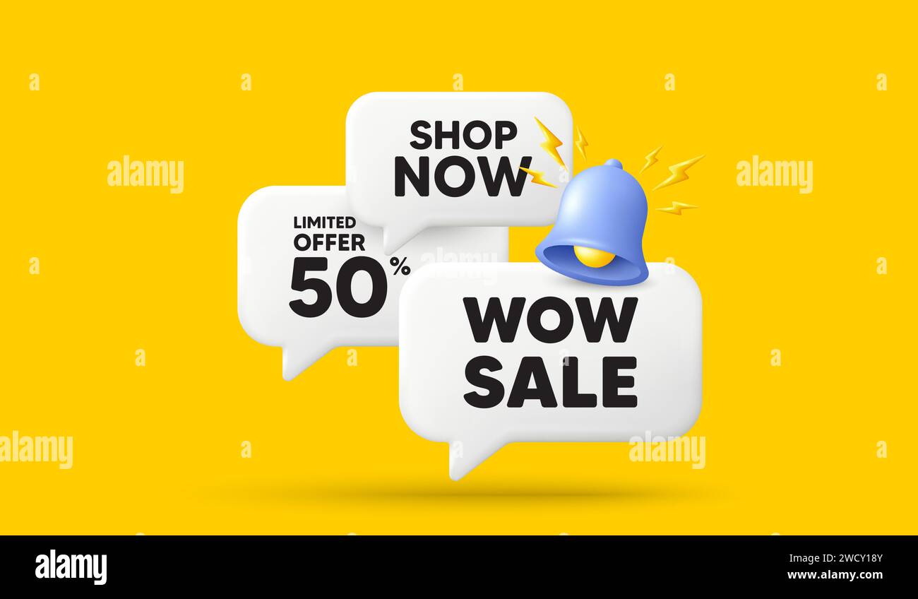 Wow Sale tag. Special offer price sign. 3d chat speech bubbles. Vector ...